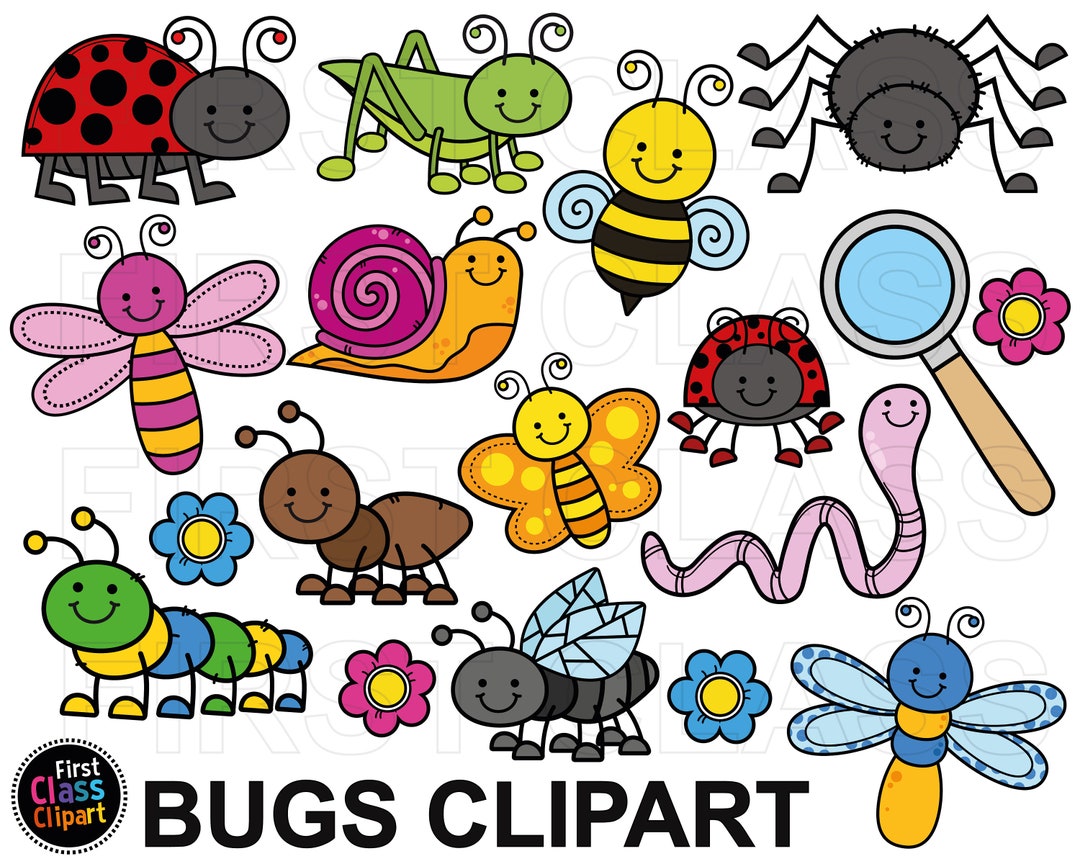 Cute Bugs Clipart, Insects, Spider, Dragonfly, Ant, Fly, Worm, Bees ...