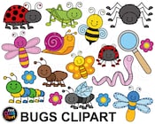 Cute Bugs Clipart, Insects, Spider, Dragonfly, Ant, Fly, Worm, Bees ...