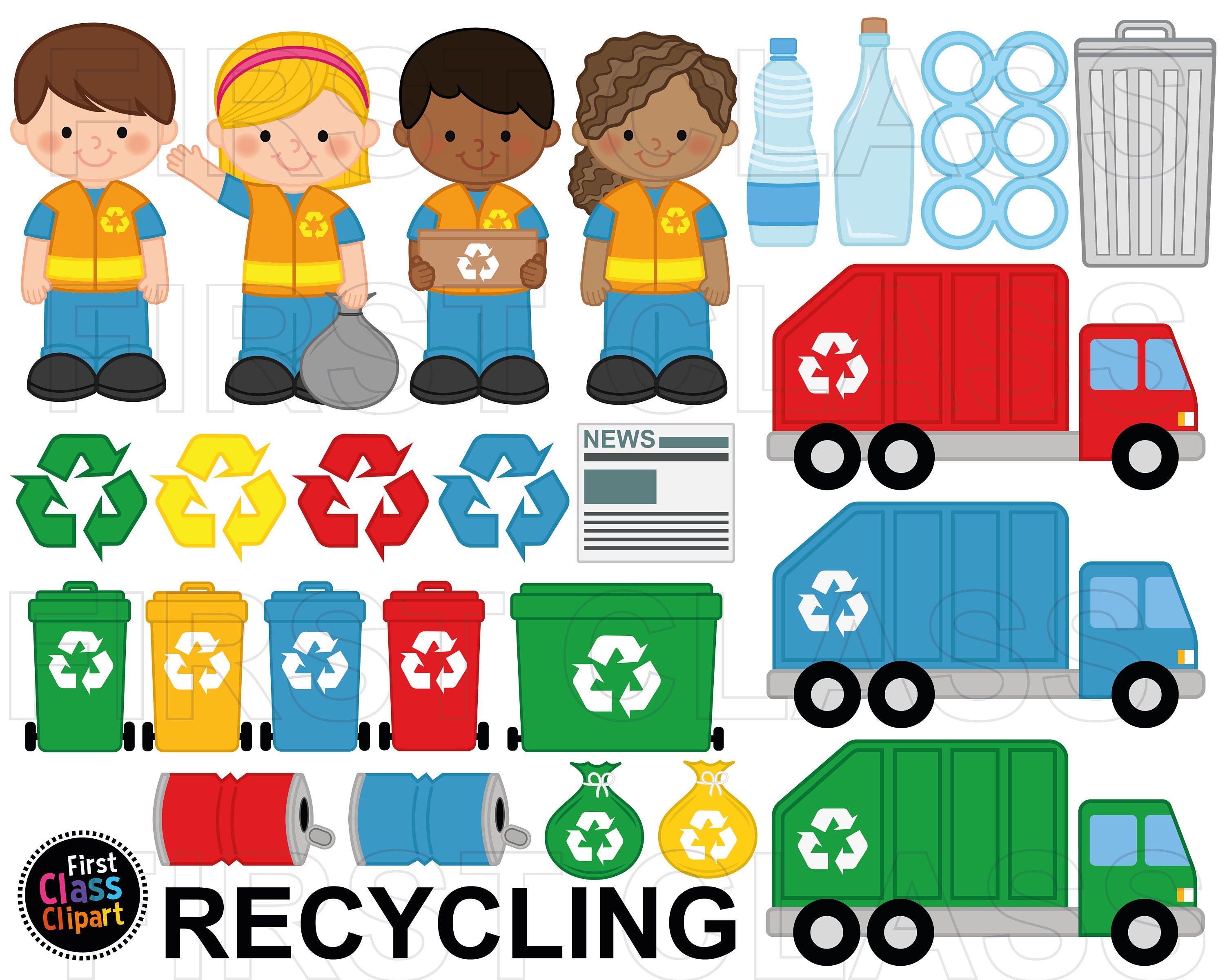 Recycling Clipart, Garbage Clipart, Garbage Truck, Recycling Truck ...