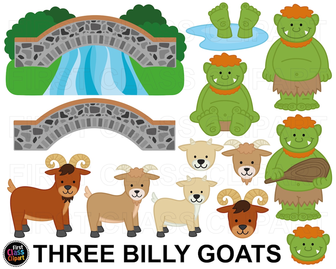 Buy Three Billy Goats Gruff Clipart, Troll Clipart, Goats, Bridge ...
