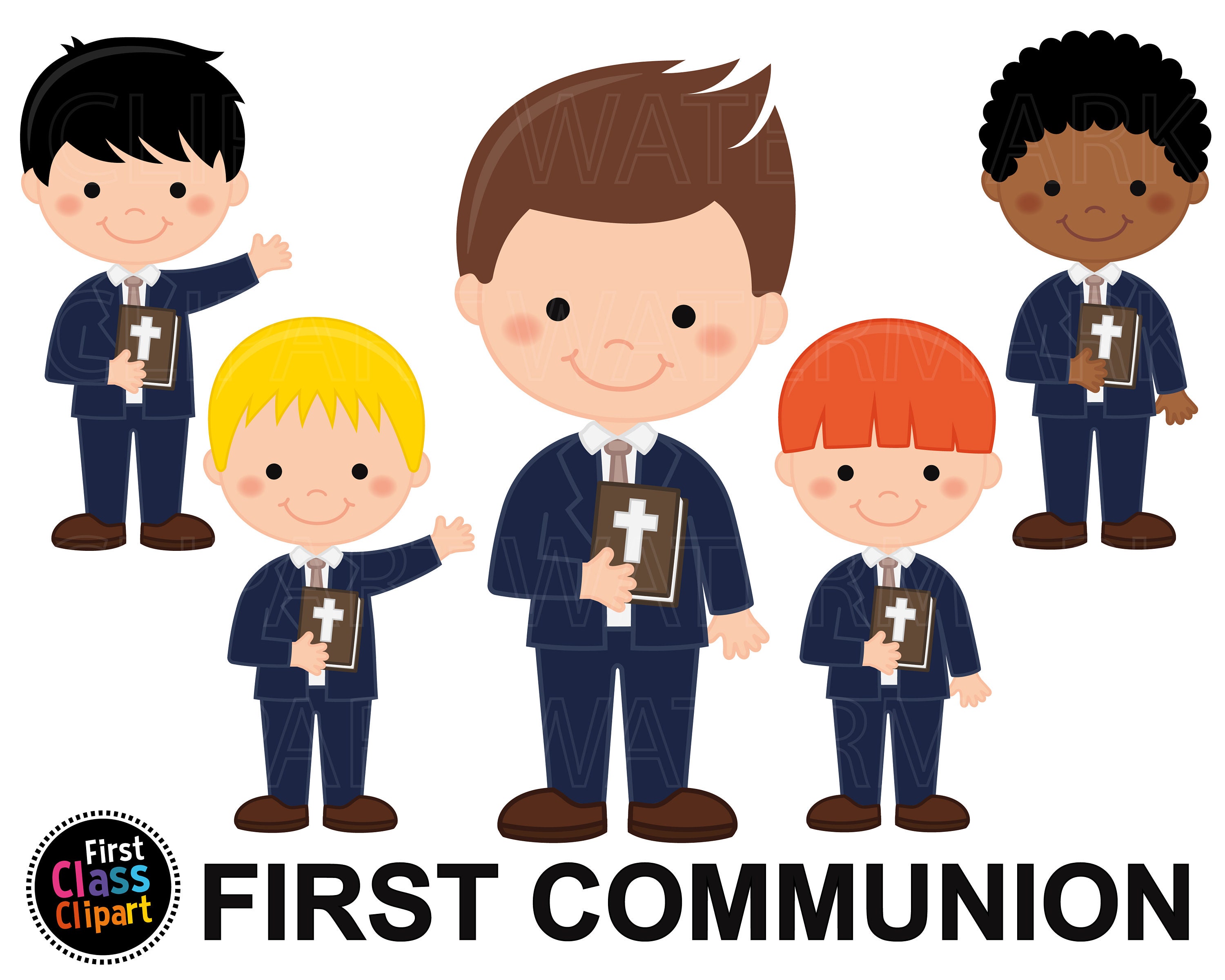 First Communion Clipart for Boys, Blue Suit First Communion, Religious ...