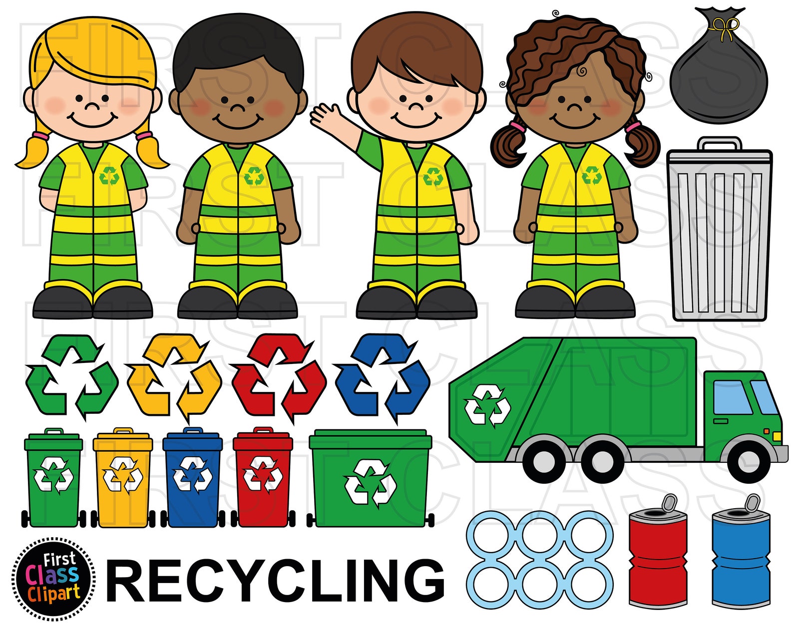 Recycling and Garbage Clipart, Recycling Truck Clipart, Bins and Tins ...