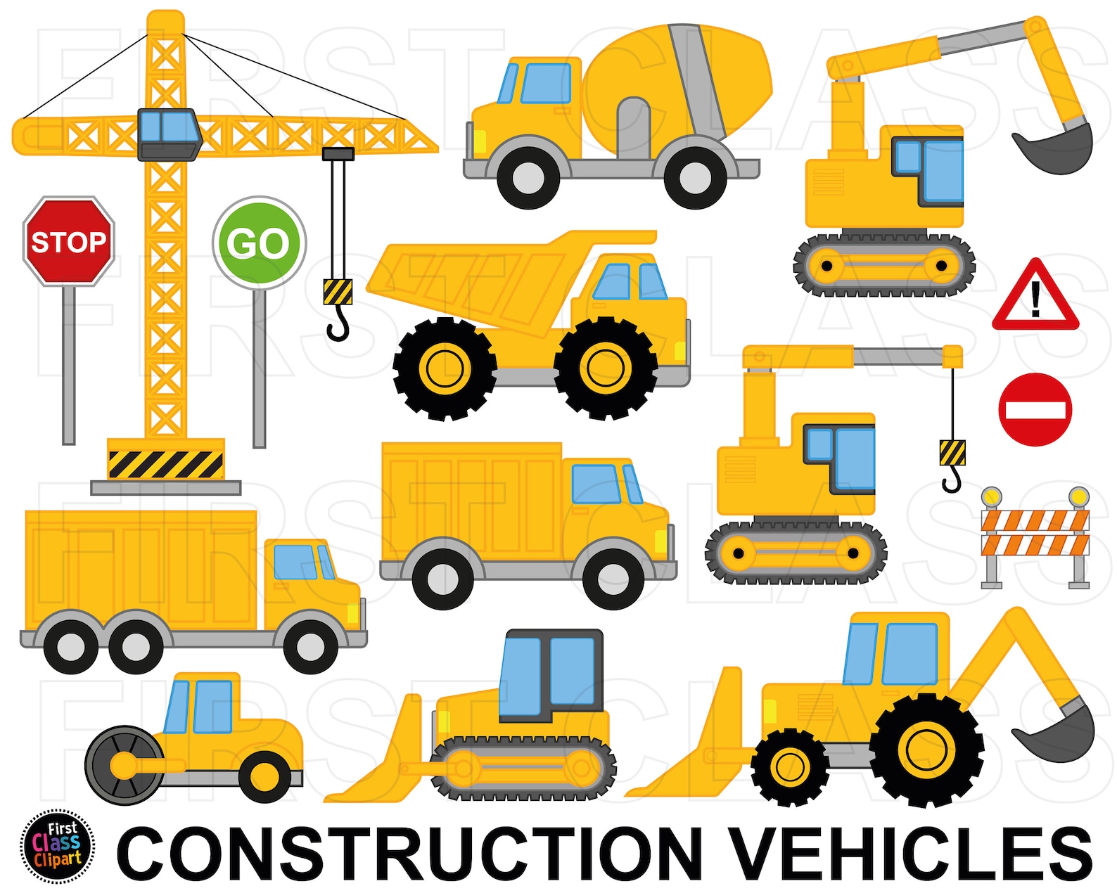 Construction Vehicles Clipart, Truck, Bulldozer, Lorry, Crane, Tractor ...