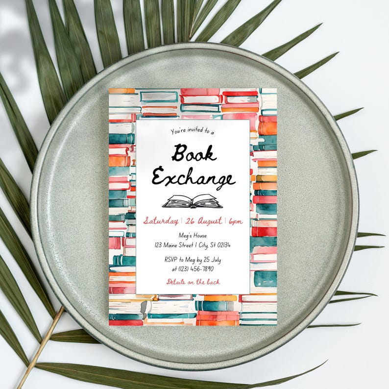 Editable Canva Invitation Template, Book Exchange Invite - Etsy