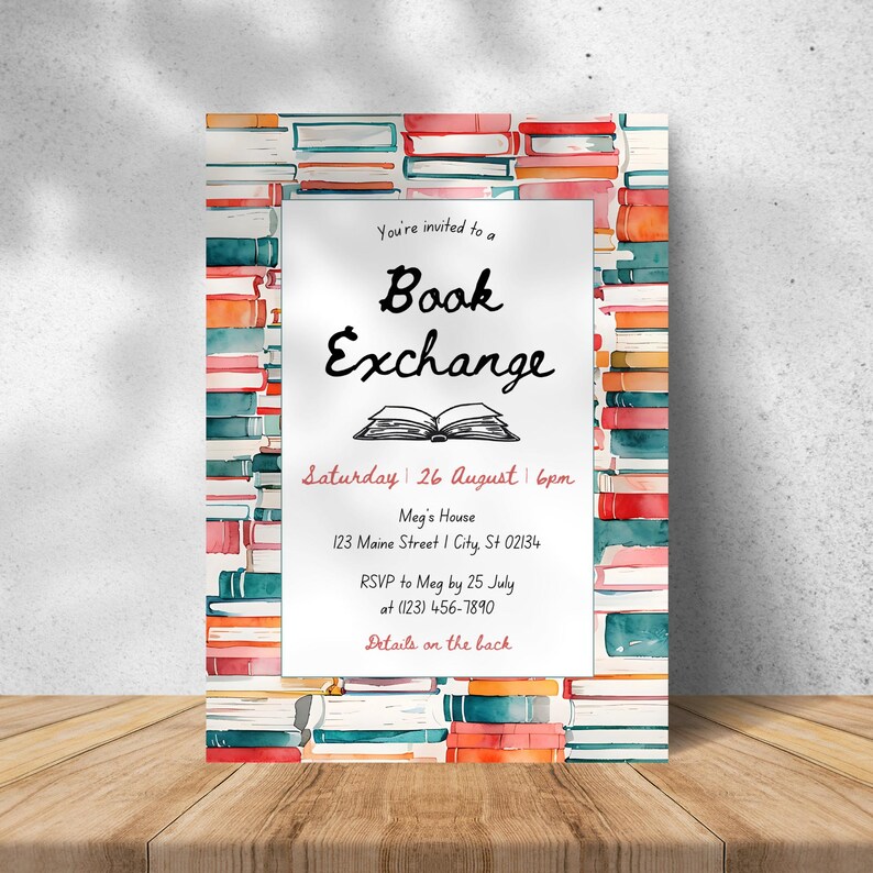 Editable Canva Invitation Template, Book Exchange Invite - Etsy
