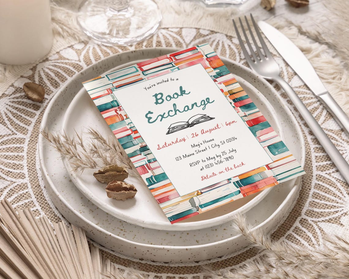 Editable Canva Invitation Template, Book Exchange Invite - Etsy