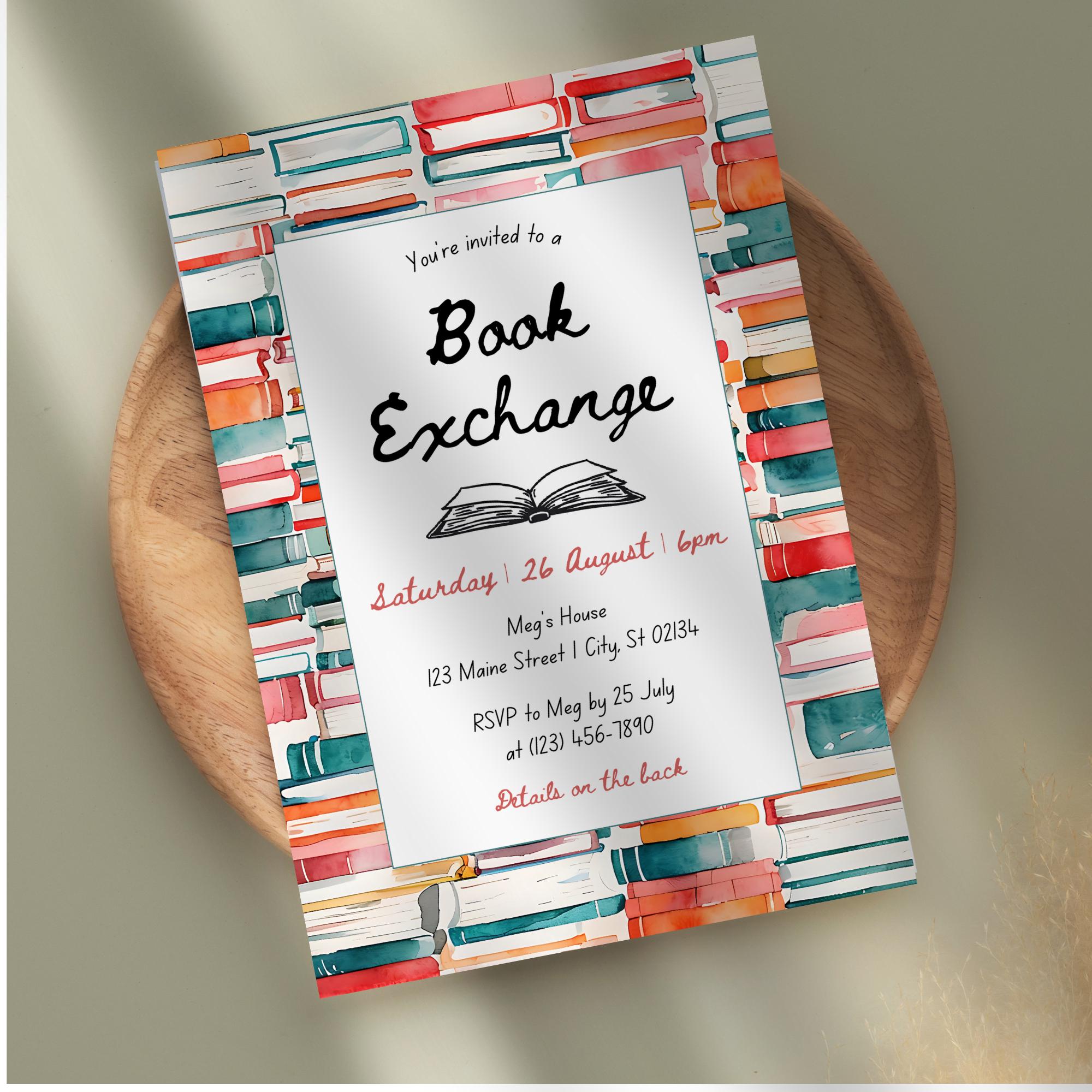 Editable Canva Invitation Template, Book Exchange Invite - Etsy