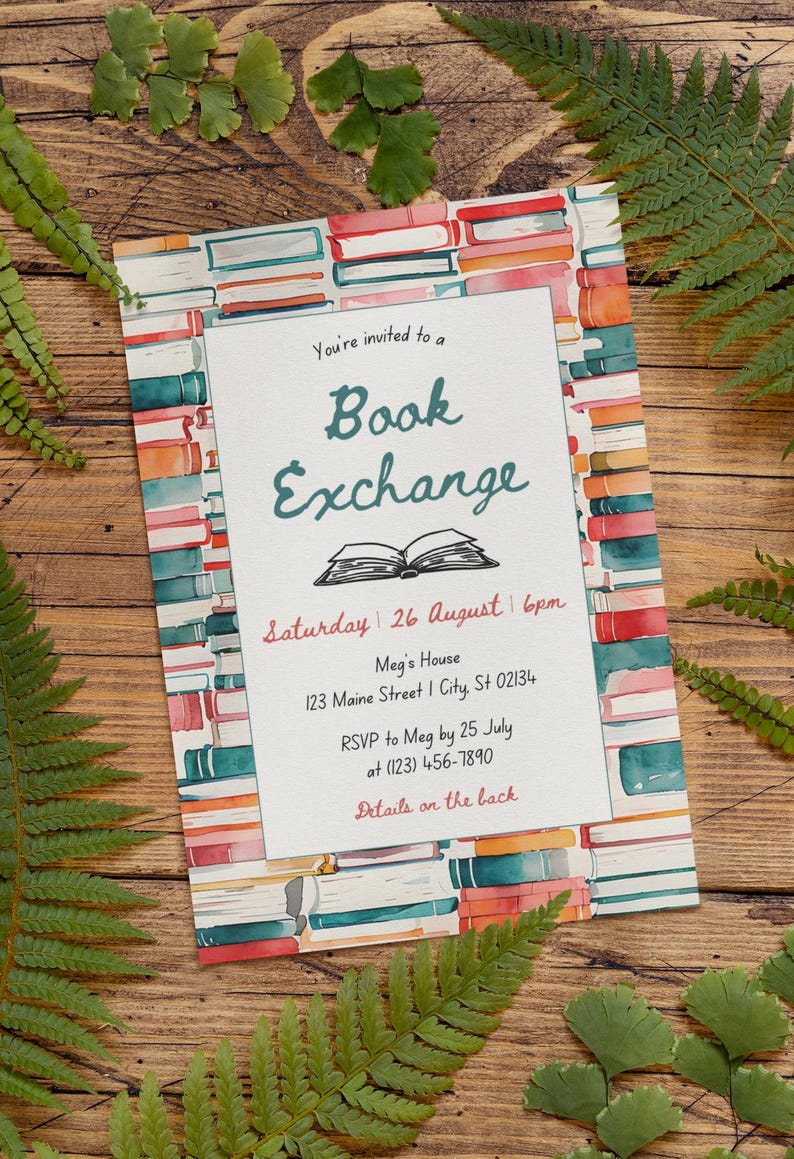 Editable Canva Invitation Template, Book Exchange Invite - Etsy