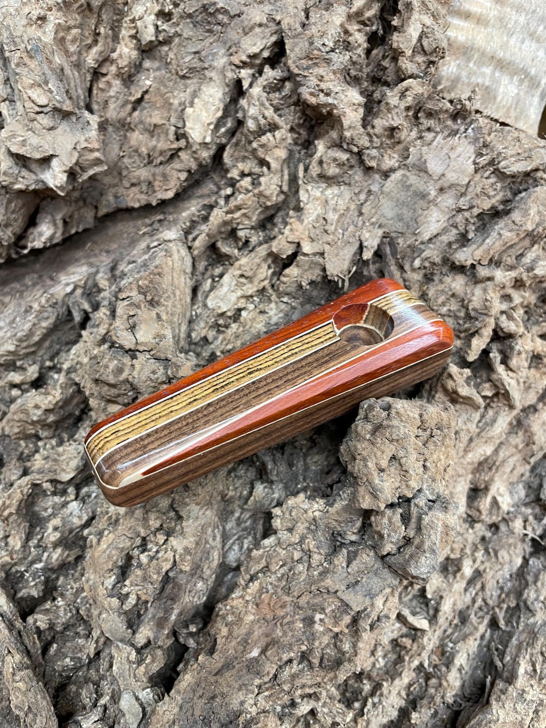 3 5/8" Long Laminated Wooden Pipe With 9/16" Diameter Bowl, Handcrafted ...