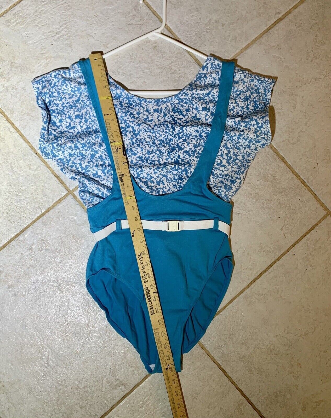 Leotard Bodysuit Blue White Belt Straps 1980s Jacques Moret Or Gilda