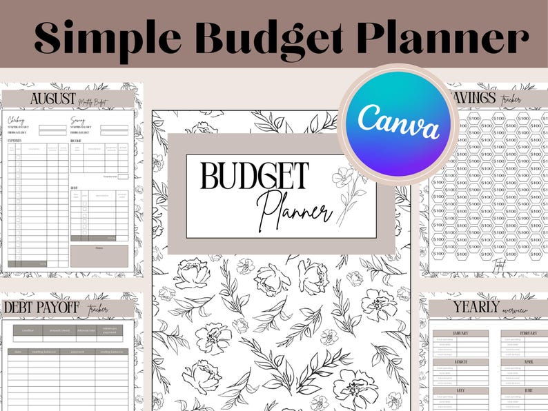 Minimalist Monthly Budget Planner Printable | Editable Canva Template ...