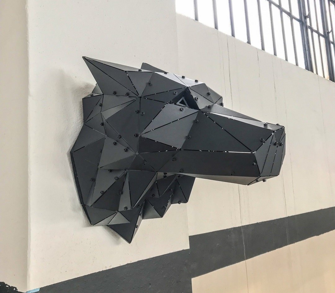 3D Metal Art Wall Decor Wolf Head, Metal Wall Sculpture, Geometric Home ...