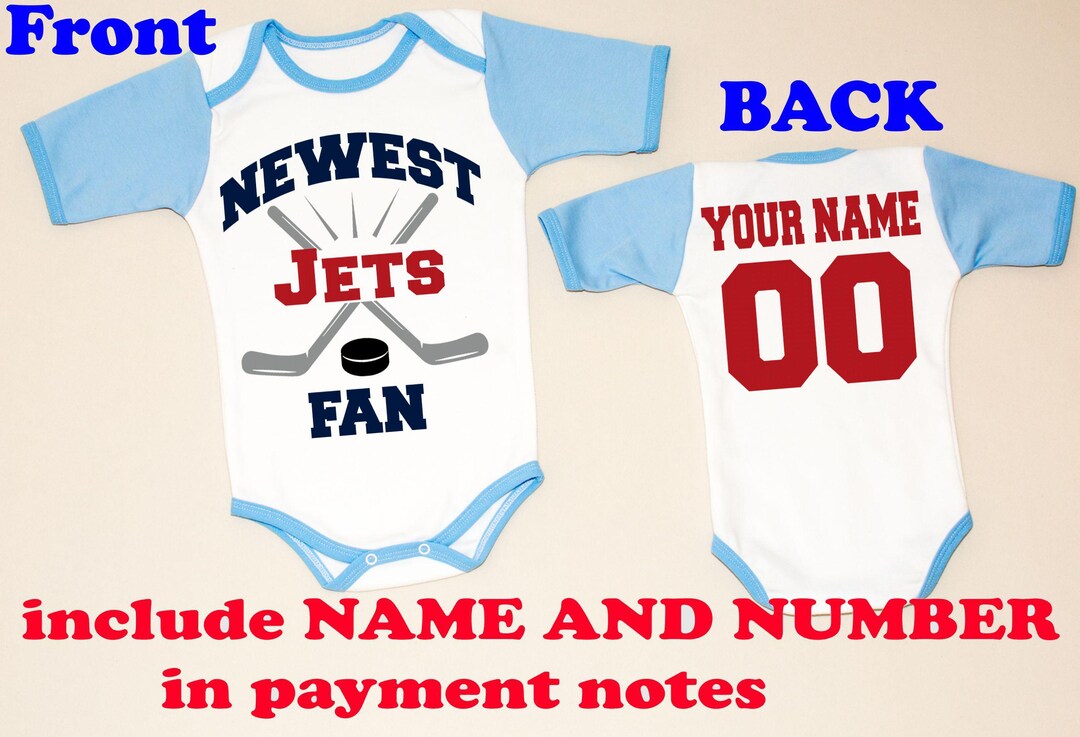 Newest Jets Hockey BLUE Personalized NAME and NUMBER on Back Baby Body ...