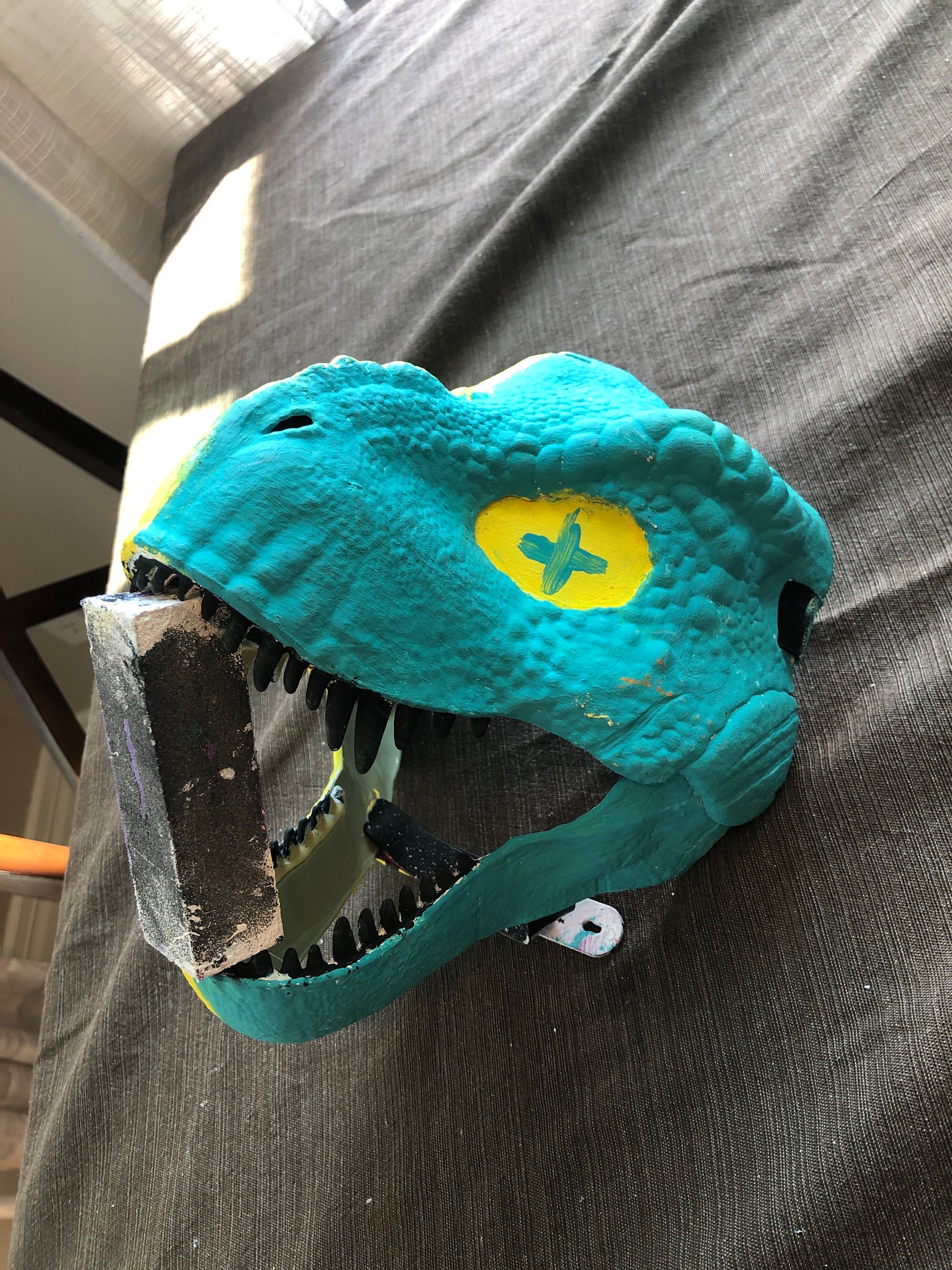 Blue and Yellow Dino mask | Etsy