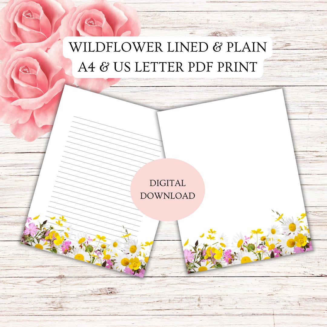Wildflower A4 & US Letter Plain Writing Paper | Floral Stationery ...