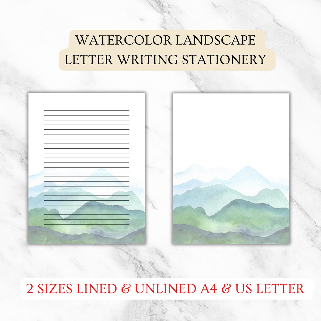 Watercolor A4 & US Letter Plain Writing Paper | Stationery | Digital ...
