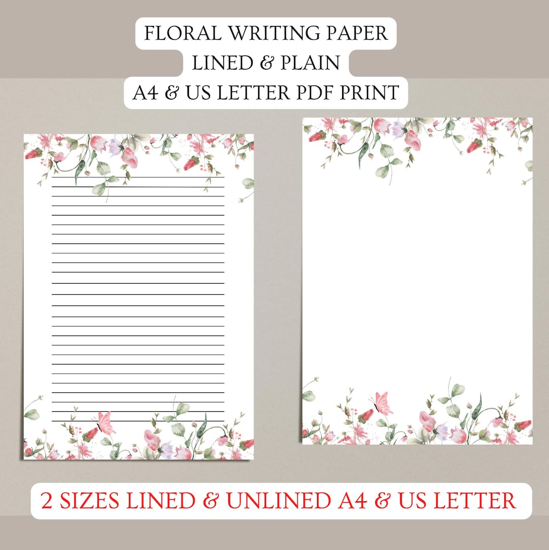 Floral A4 & US Letter Plain Writing Paper | Stationery | Digital ...