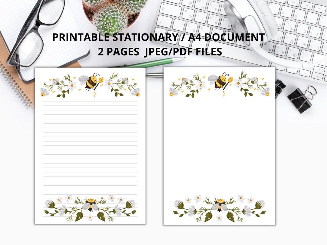 Bumble Bee Honey Printable Lined & Unlined A4 Stationary. Instant ...