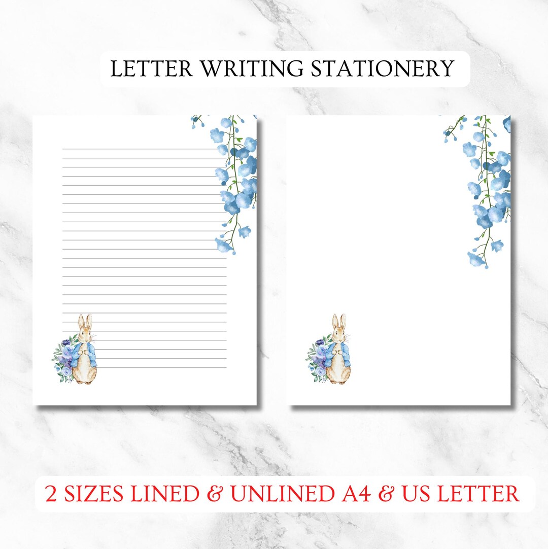 Rabbit A4 & US Letter Plain Writing Paper | Floral Stationery | Digital ...