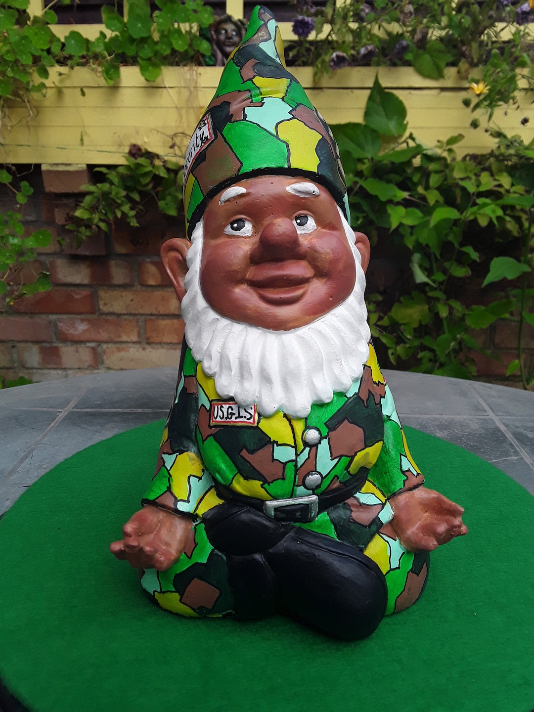 Bespoke Handmade Concrete Hand Painted Gnomeland Security Gnome Garden ...
