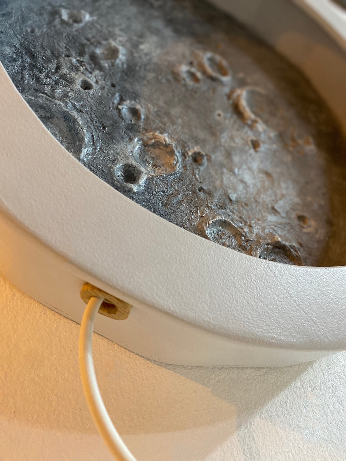 Wood and Concrete Moon Wall Light, Moon Wall Decorative Lighting, Full ...