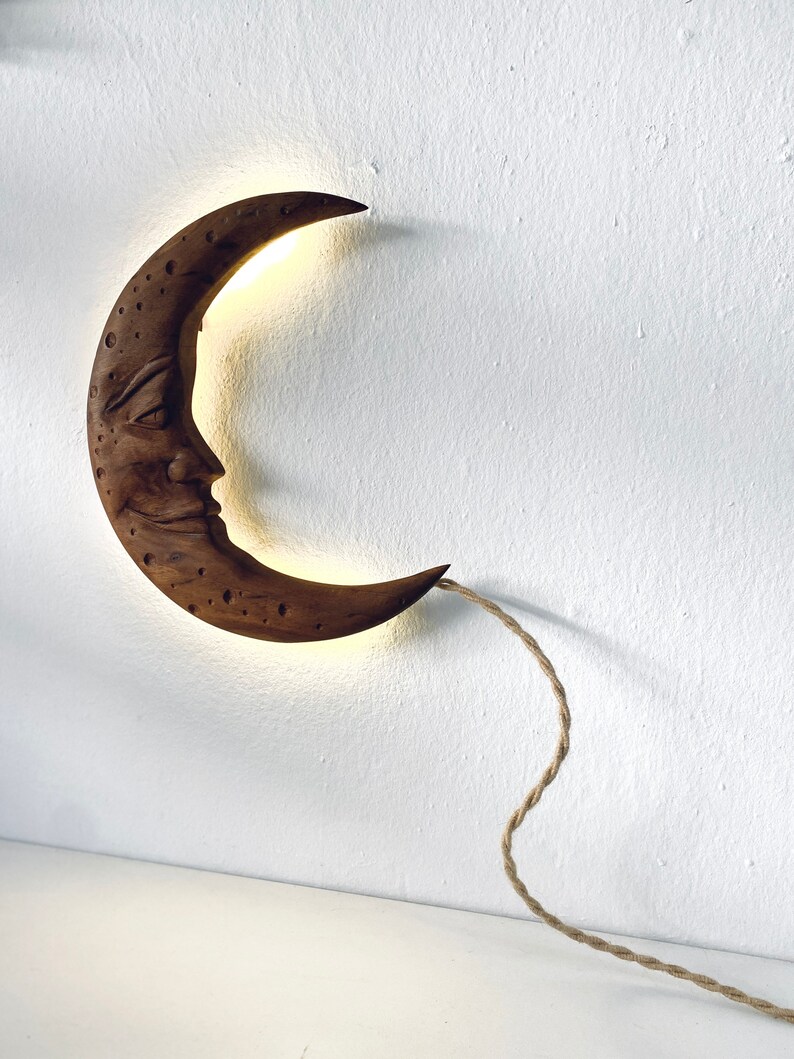 Wood Carved Moon Led Lighting Wall Decoration, Led Light, Moon Lamp ...