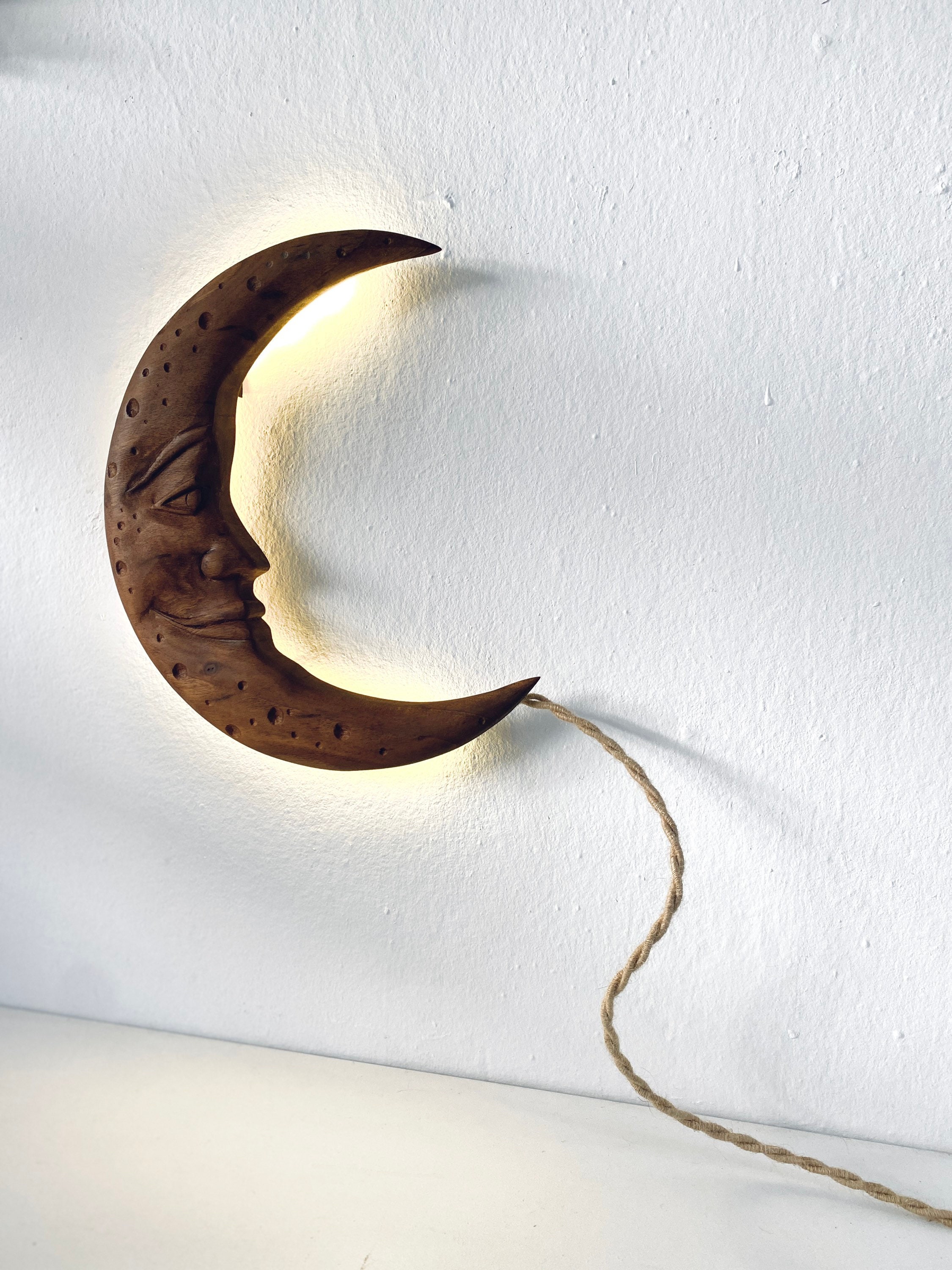 Wood Carved Moon Led Lighting Wall Decoration, Led Light, Moon Lamp ...