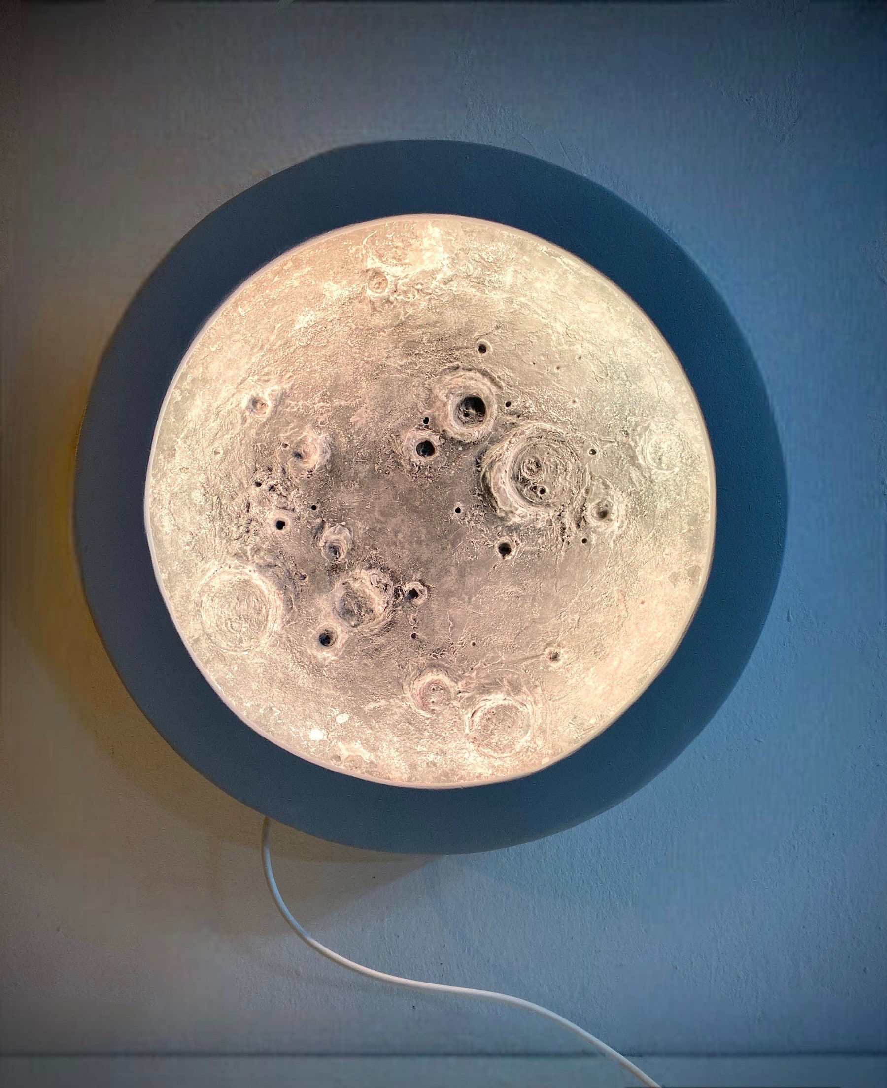 Wood and Concrete Moon Wall Light, Moon Wall Decorative Lighting, Full ...