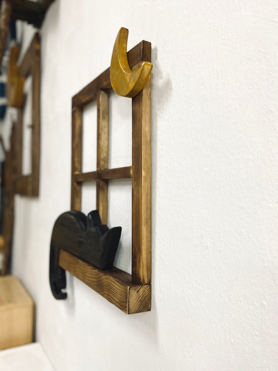 Wooden Cat on the Window Wall Decoration Lazy Cat Wall Decor - Etsy