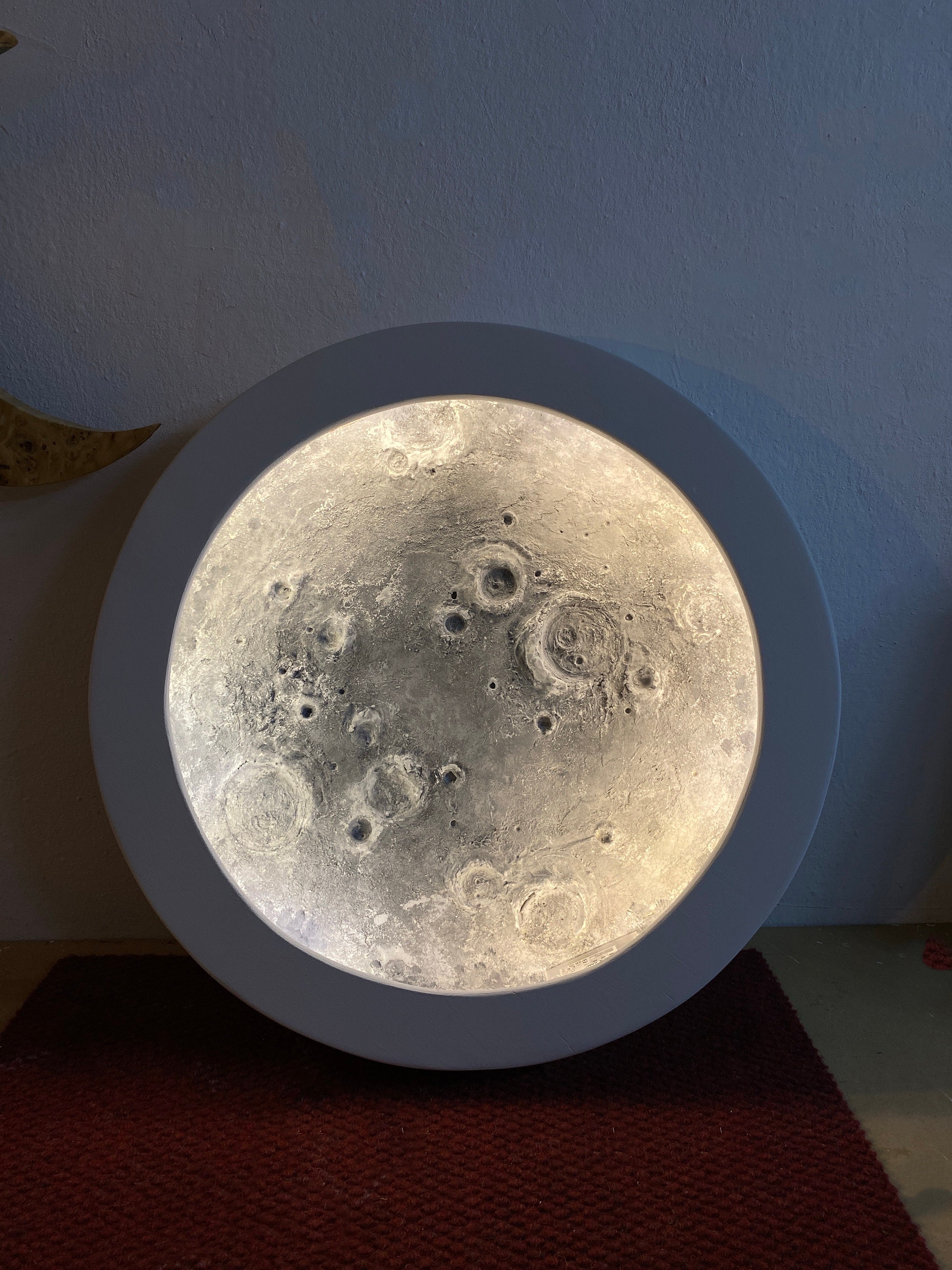Wood and Concrete Moon Wall Light, Moon Wall Decorative Lighting, Full ...