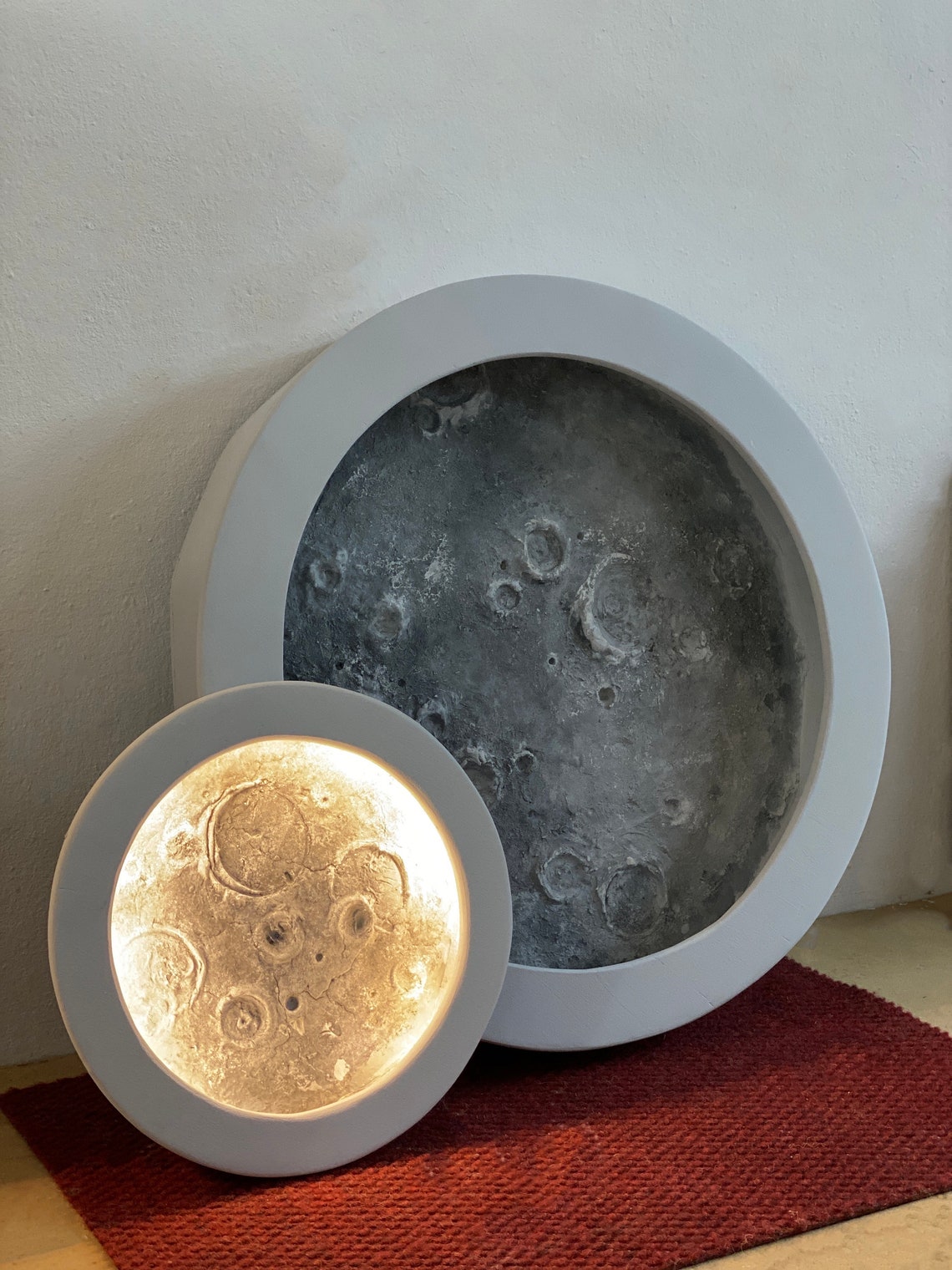 Wood and Concrete Moon Wall Light, Moon Wall Decorative Lighting, Full ...