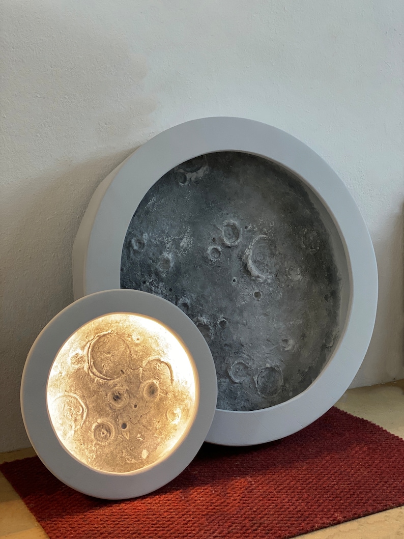 Wood and Concrete Moon Wall Light, Moon Wall Decorative Lighting, Full ...