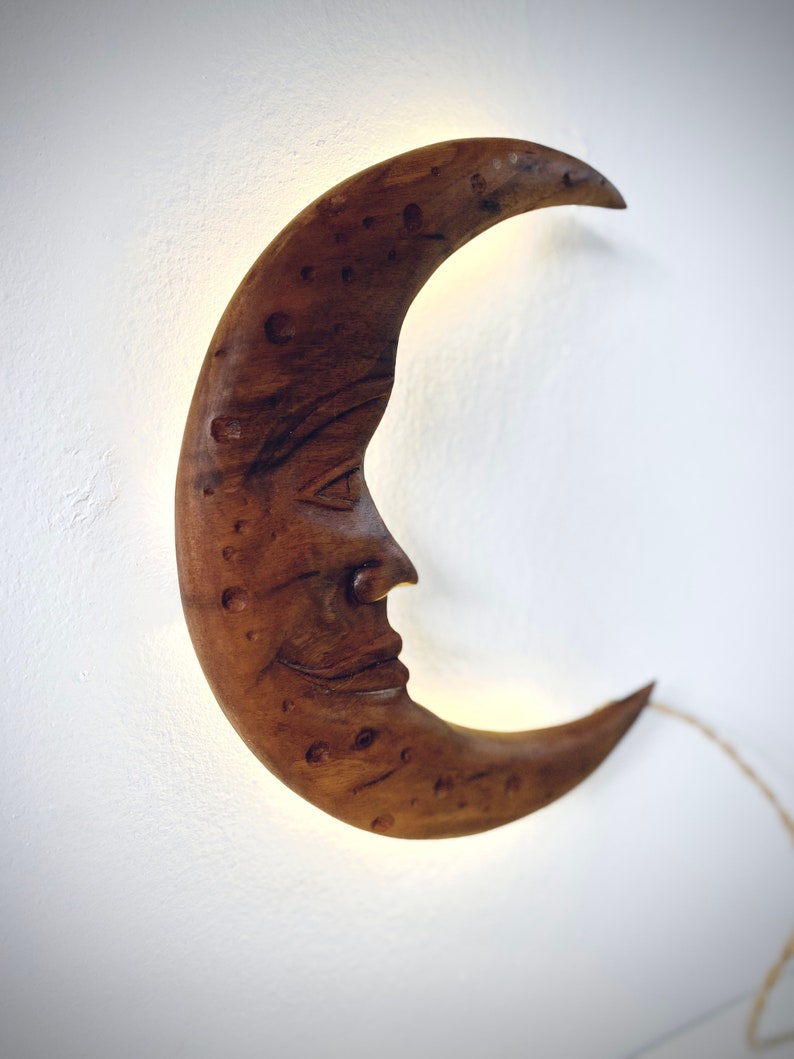 Wall Decoration Hand Carved Moon LED Lighting, Wooden Moon Wall Decor ...