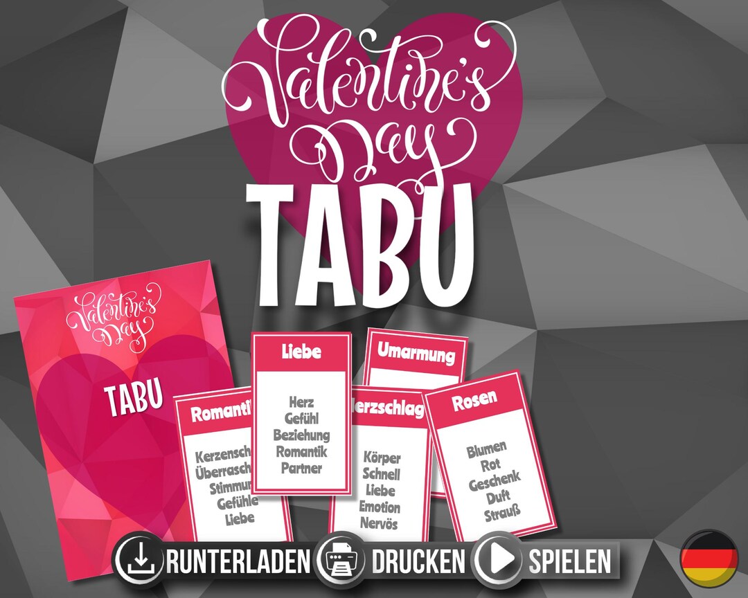 Valentine's Day Taboo Printable Games Valentine's Day Games in German ...