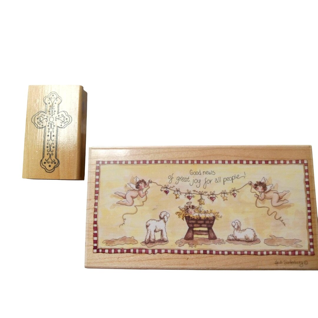 Christian Rubber Stamp Set With Cross & Nativity Scene Design good News ...