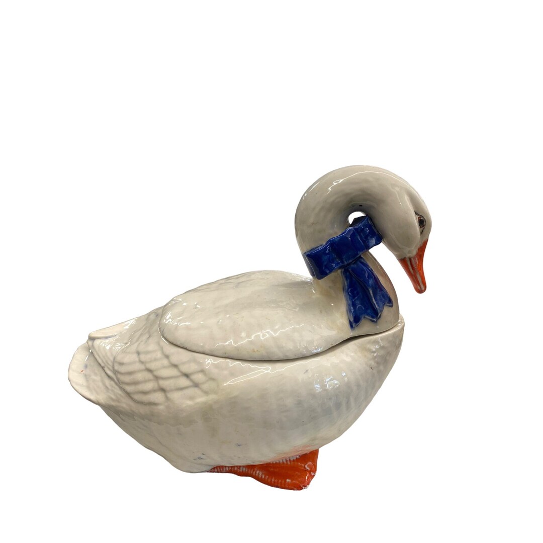 Vintage Ceramic Swan Cookie Jar With Blue Ribbon & Orange Beak - Etsy