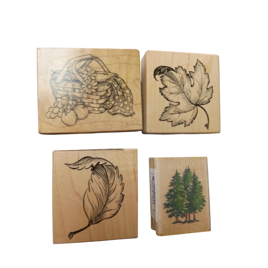 Vintage PSX Rubber Stamps Wood Blocks Featuring Basket Leaf Feather ...