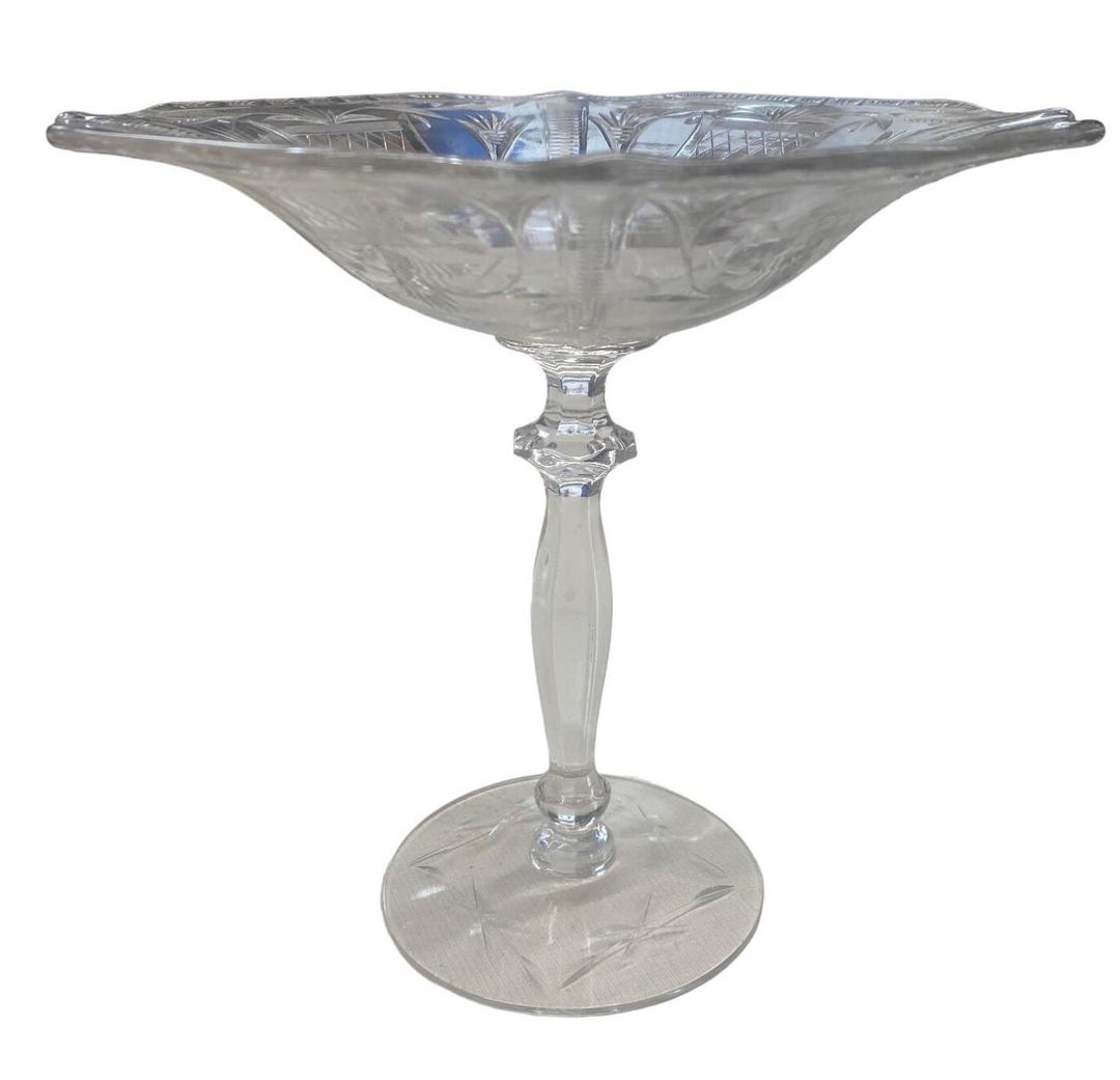 Vintage Crystal Etched Glass Compote Dish With Intricate Pattern - Etsy