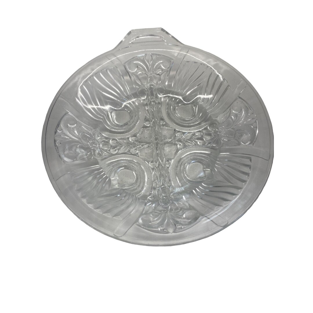 Vintage Clear Glass Divided Serving Tray With Ornate Design & Handle - Etsy