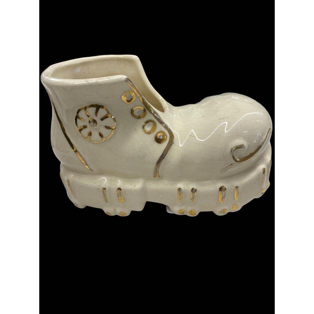 Vintage Ceramic Shoe Planter Pot With Gold Accents - Etsy
