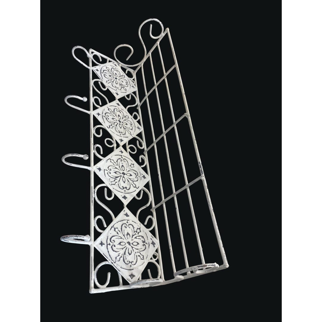 Vintage White Metal Wall Shelf Organizer With Floral Tile Design ...