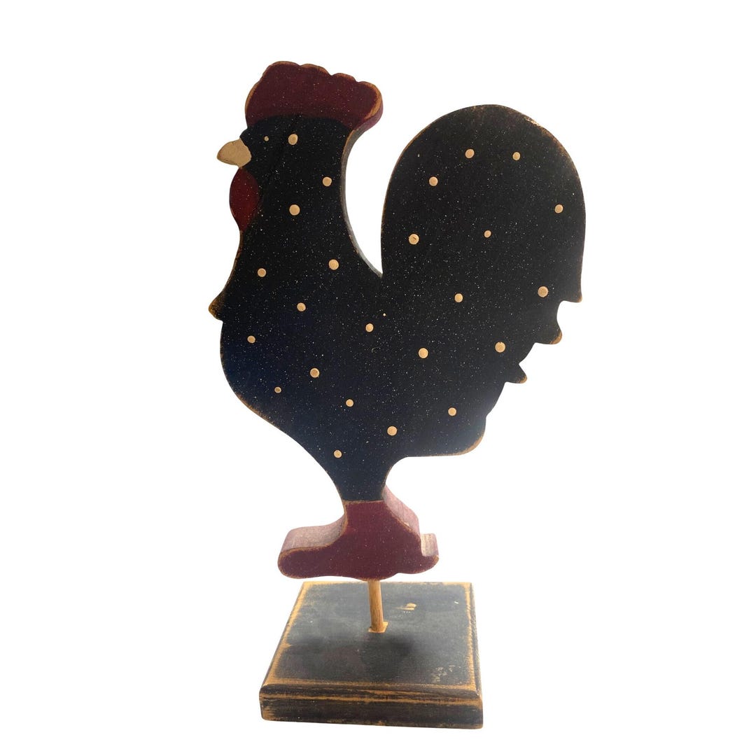 Wooden Polka Dot Rooster Figurine on Stand Home Decor Farmhouse Style ...