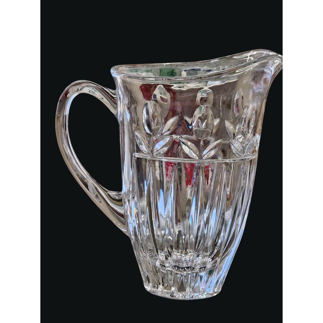 Block Crystal Tulip Garden Floral Cut Crystal Glass Pitcher With Handle ...