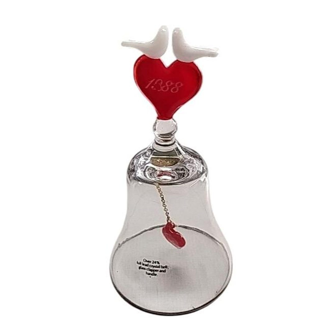 1988 Full Lead Crystal Bell With Heart Dove Design Red Glass Clapper ...