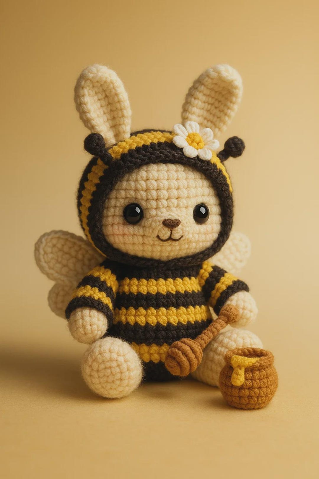 Bumblebee Bunny Amigurumi Plush – Handmade Crochet Kawaii Gift, Cute ...