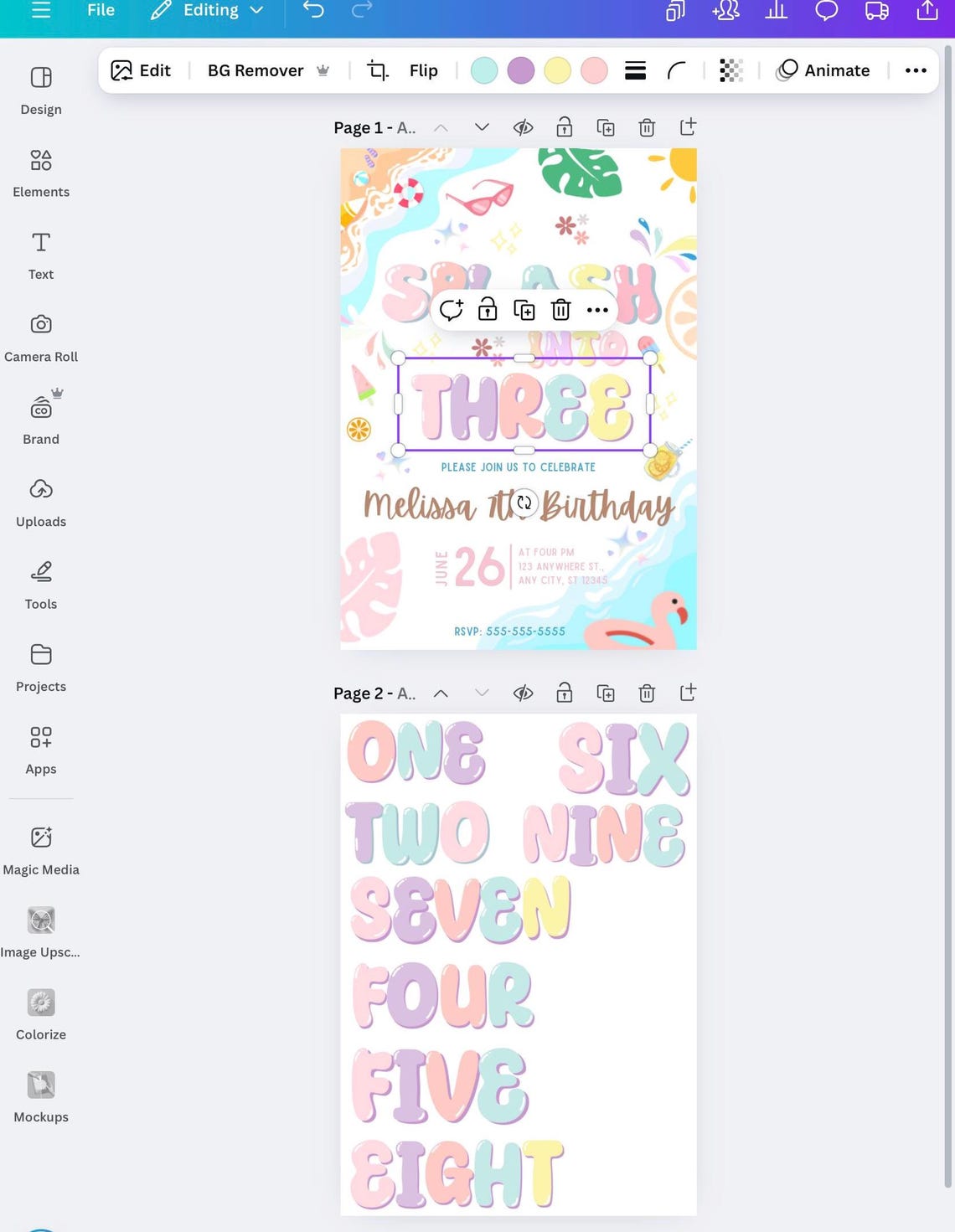 Editable Splash Into SEVEN 7th Birthday Pool Party Invitation Girly ...