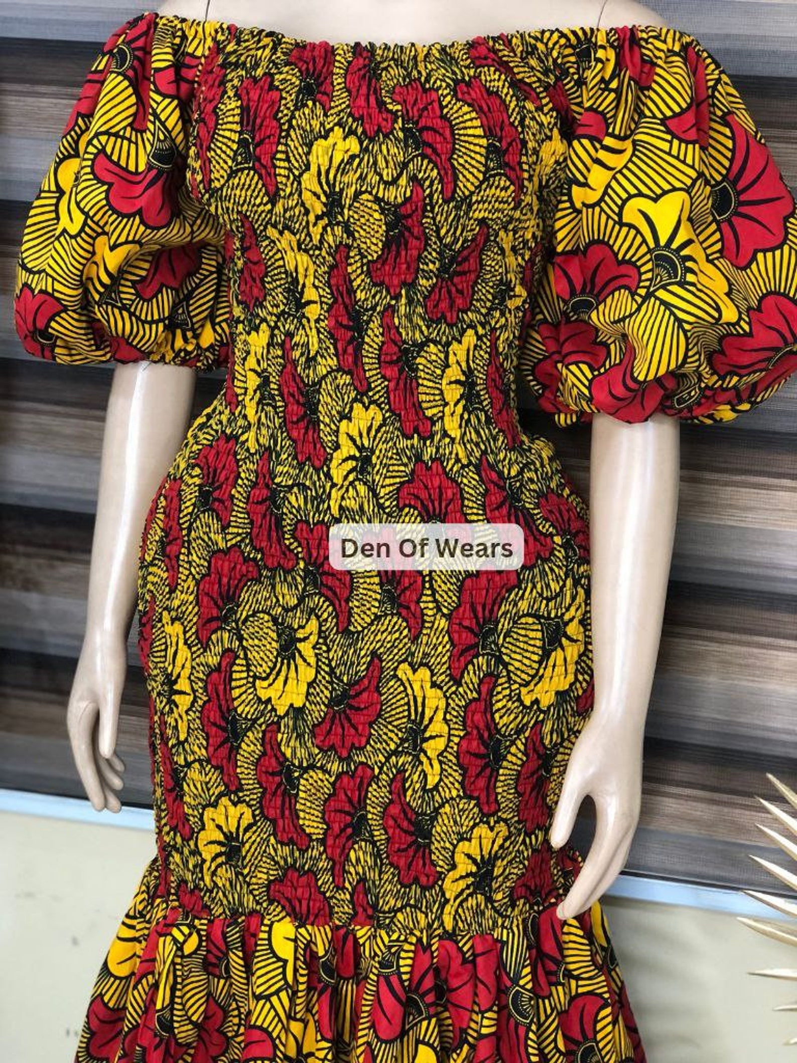 Smocked Ankara Dress. Ankara Elastic Dress. Yellow African - Etsy