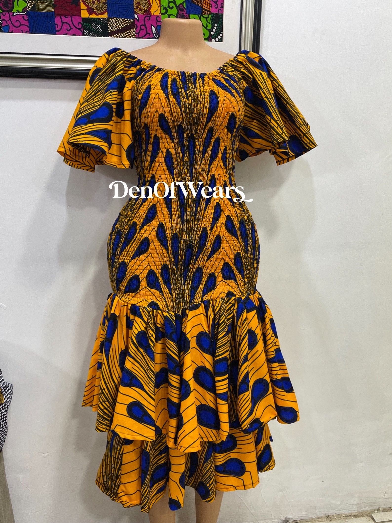 African Print Mid Length Smocked Ankara Dress. Ankara Elastic Dress ...