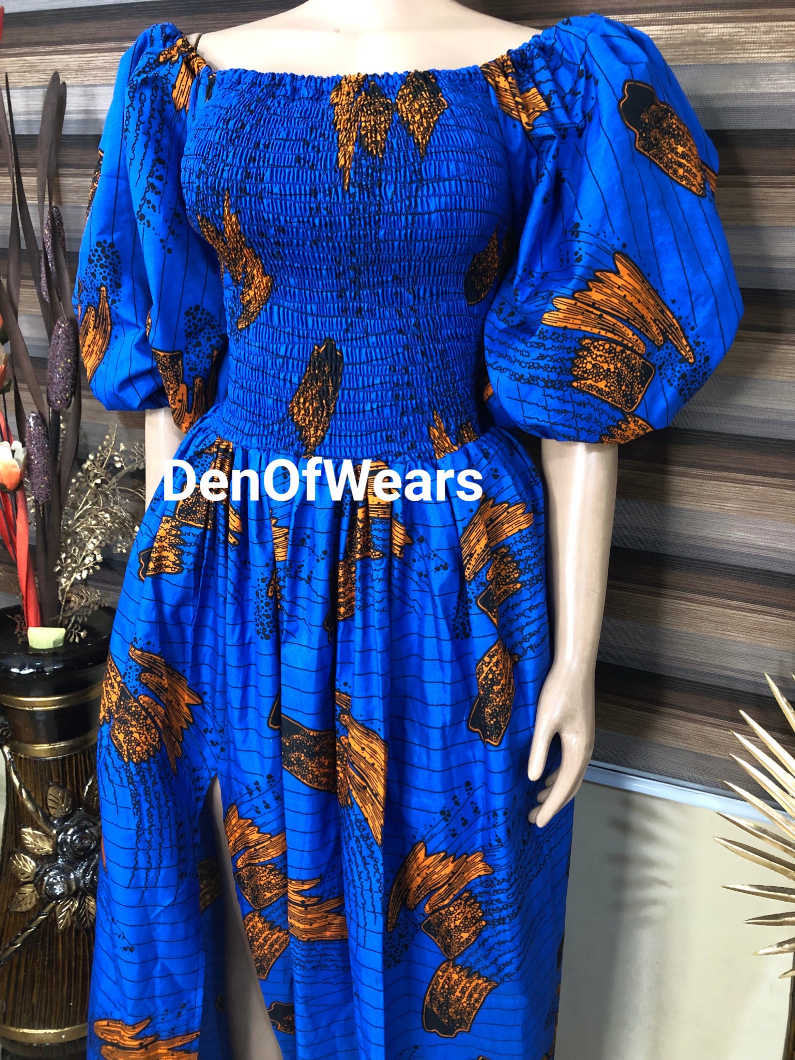 Blue Long Smocked Ankara Dress. Ankara Elastic Dress. Blue - Etsy