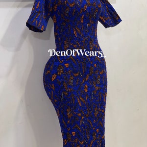 Blue Smocked Ankara Dress. Ankara Elastic Dress. Blue African Dress ...